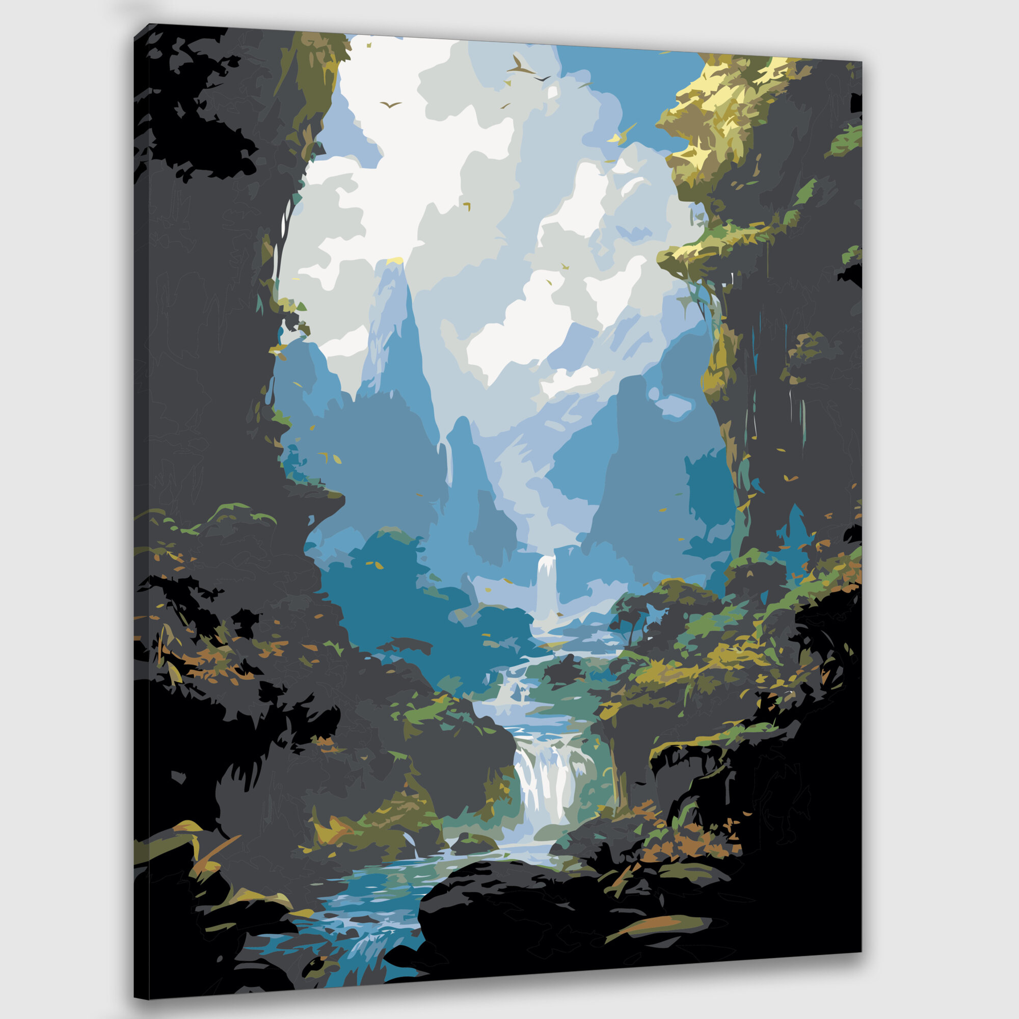 Картина по номерам 40x50 см, горы, зелень, водопады, флора, благоговение, чудо, цветовая палитра, волшебная атмосфера