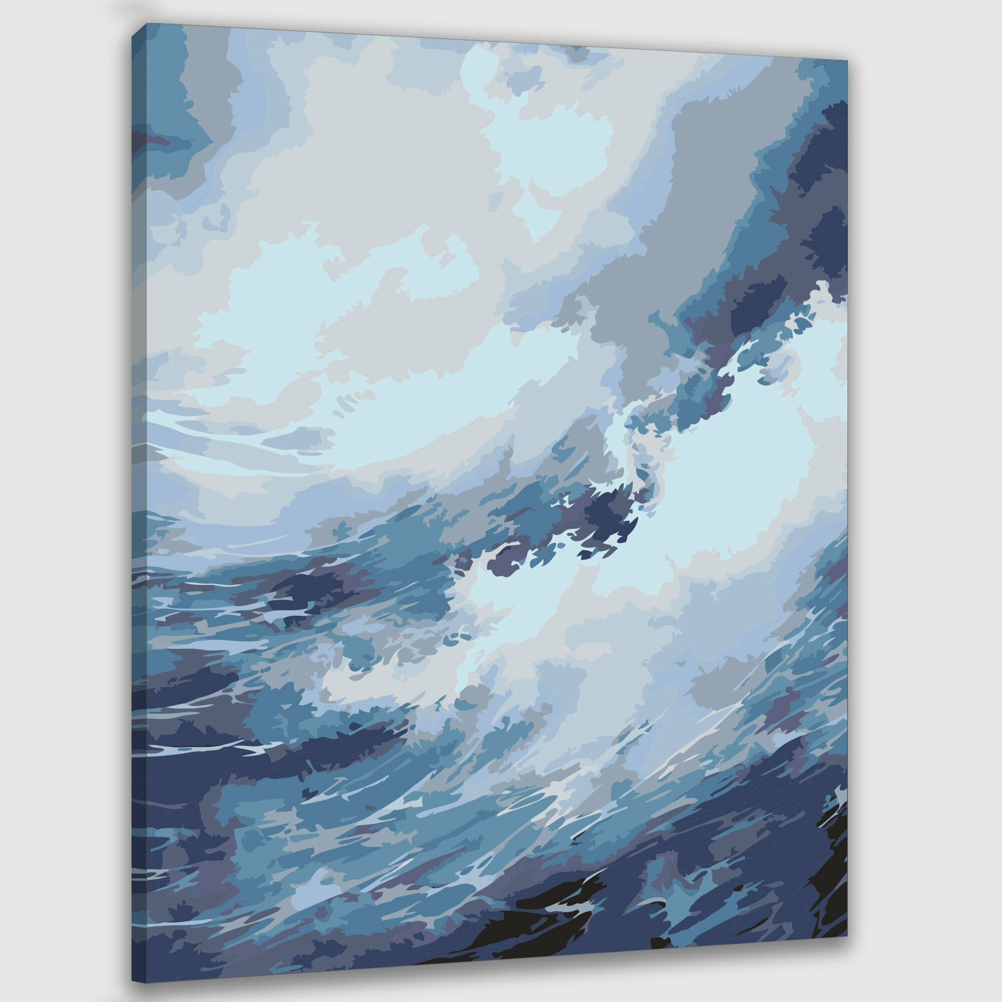 Картина по номерам 40x50 см, акварельная картина, океанский шторм, мрачная цветовая палитра, глубокий синий, серый