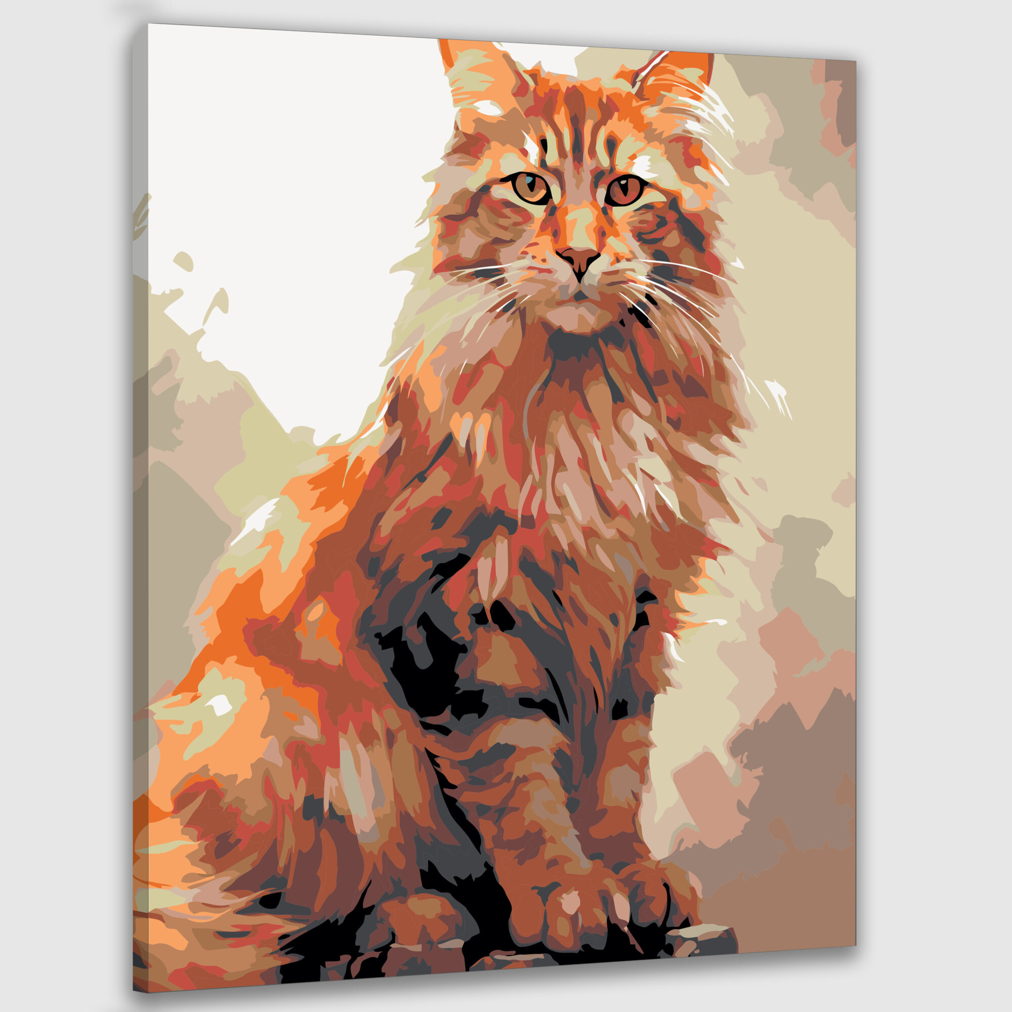 Картина по номерам 40x50 см, кошка, мейн-кун, развевающаяся шерсть, янтарные глаза, мягкость, сила