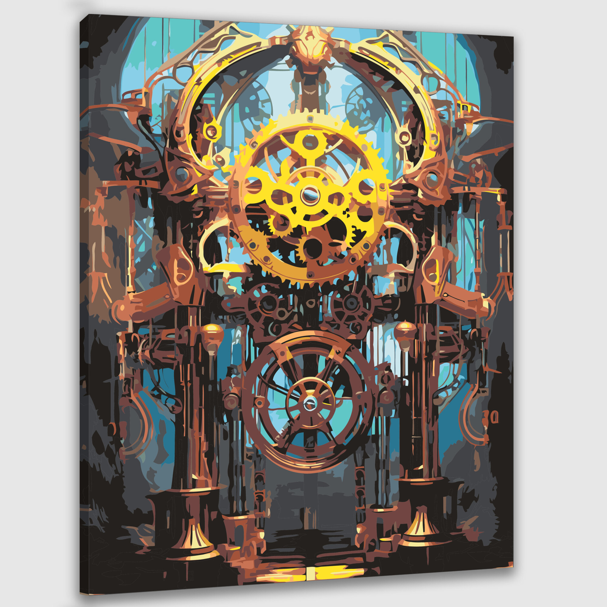 Картина по номерам 40x50 см, цифровая картина, стимпанк, Машина вдохновения, шестеренки, винтики, цветовые всплески