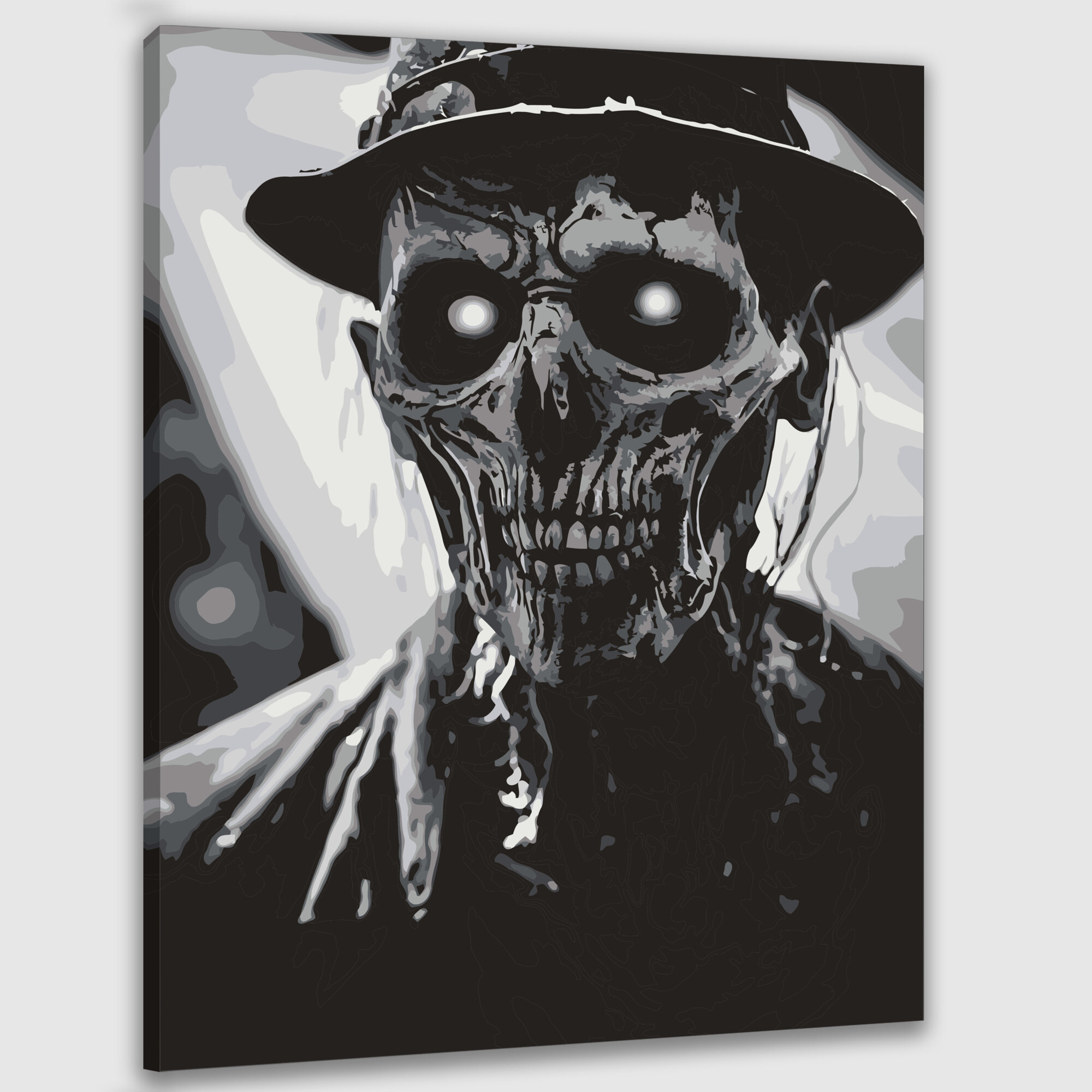 Картина по номерам 40x50 см, конкурс костюмов зомби, Хэллоуин, черно-белая фотография, атмосферная, жуткая, вечеринка