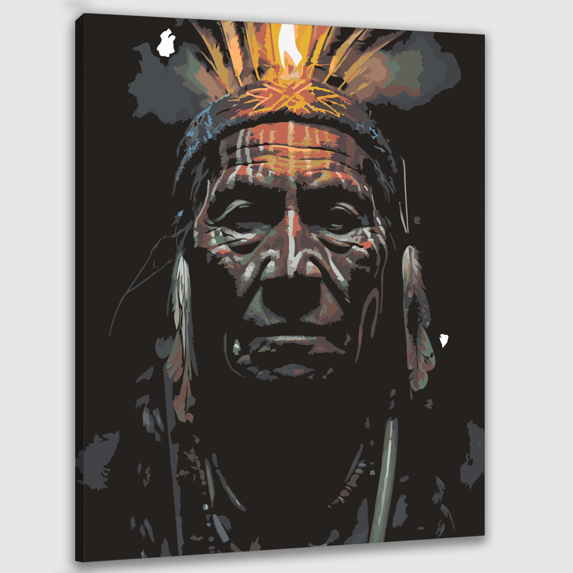 Картина по номерам 40x50 см, шаман, напряженный взгляд, священная церемония, разрисованные лица, символы