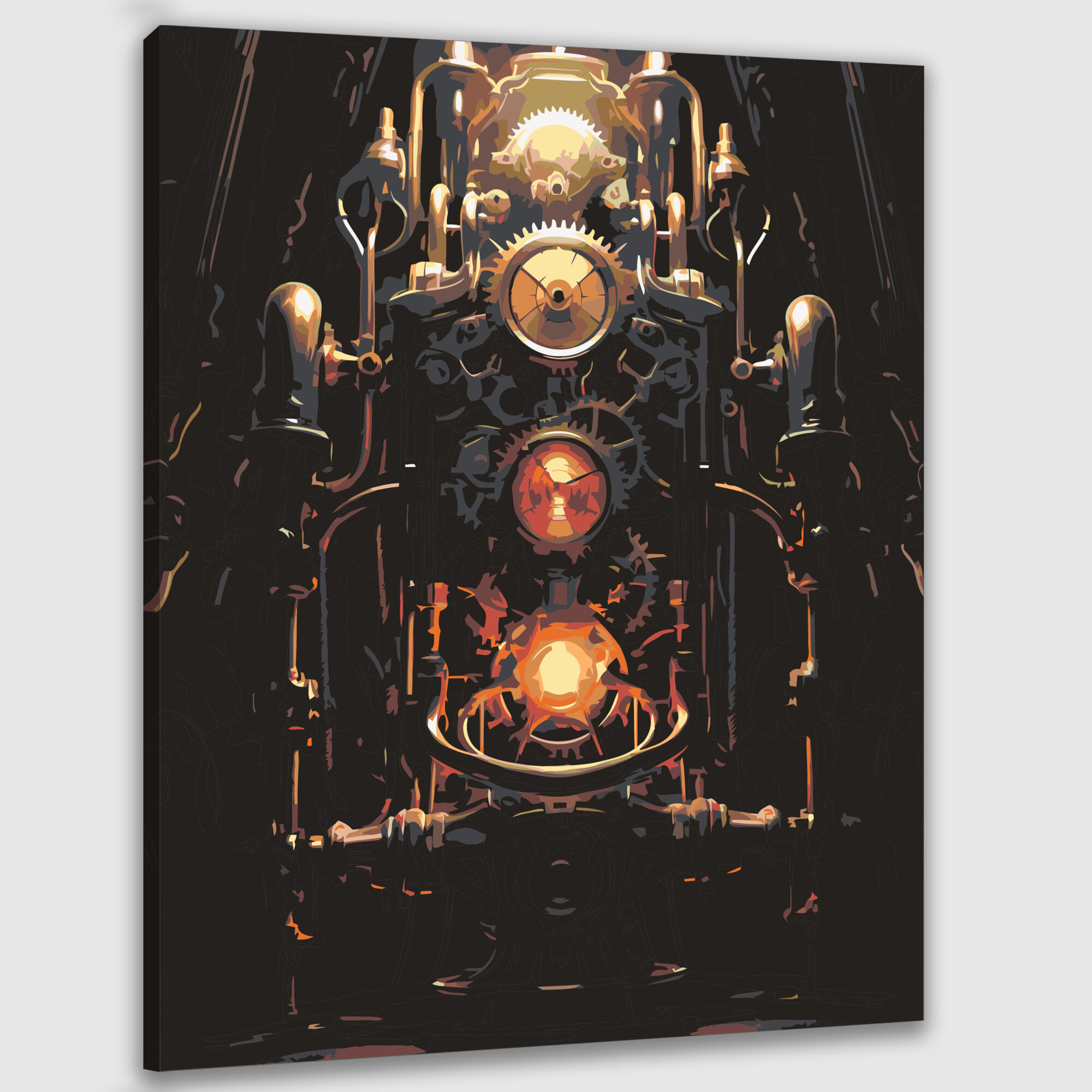 Картина по номерам 40x50 см, кинематографическая фотог, винтажное устройство, стимпанк, латунные трубы, шестеренки