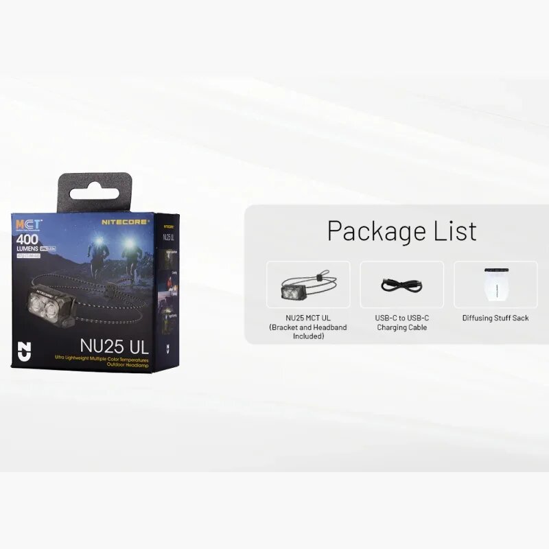 NITECORE NU25 MCT UL двухлучевой налобный фонарь 400 люмен