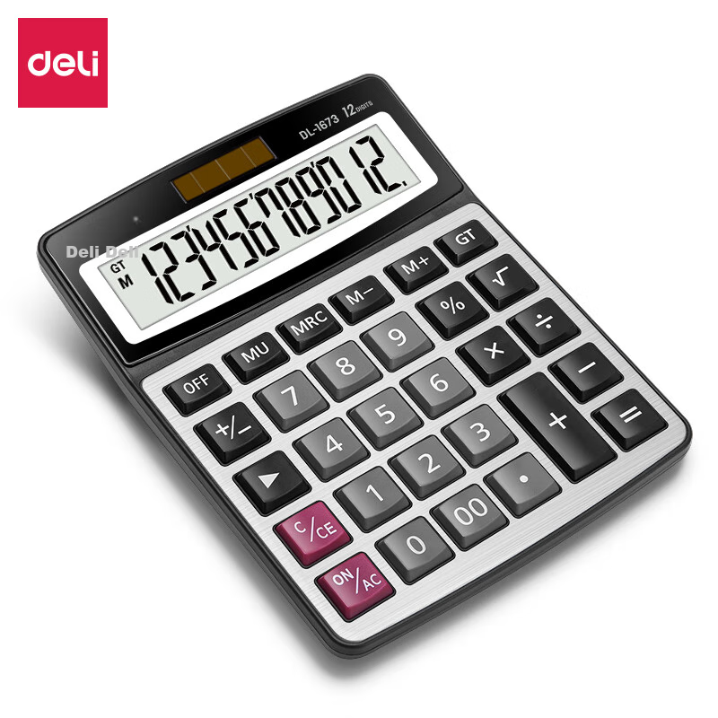 Deli Metal Panel Desktop Office Calculator, Financial Calculator, Wear-Resistant Buttons Desktop Calculator, Office Supplies, Silver 1673