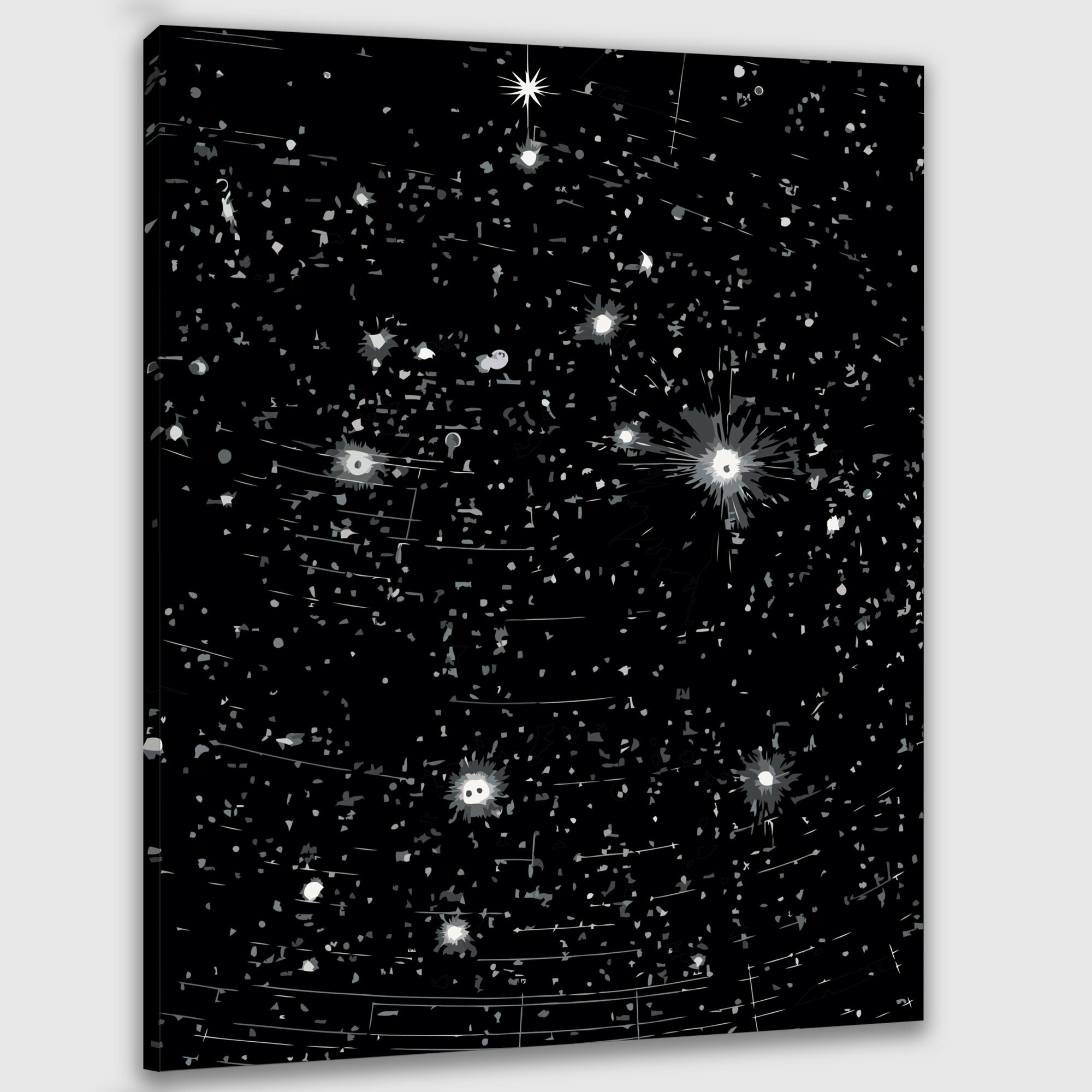 Картина по номерам 40x50 см, рисунок, звездная карта, перо, тушь, тонкие линии, штриховка, черно-белая композиция