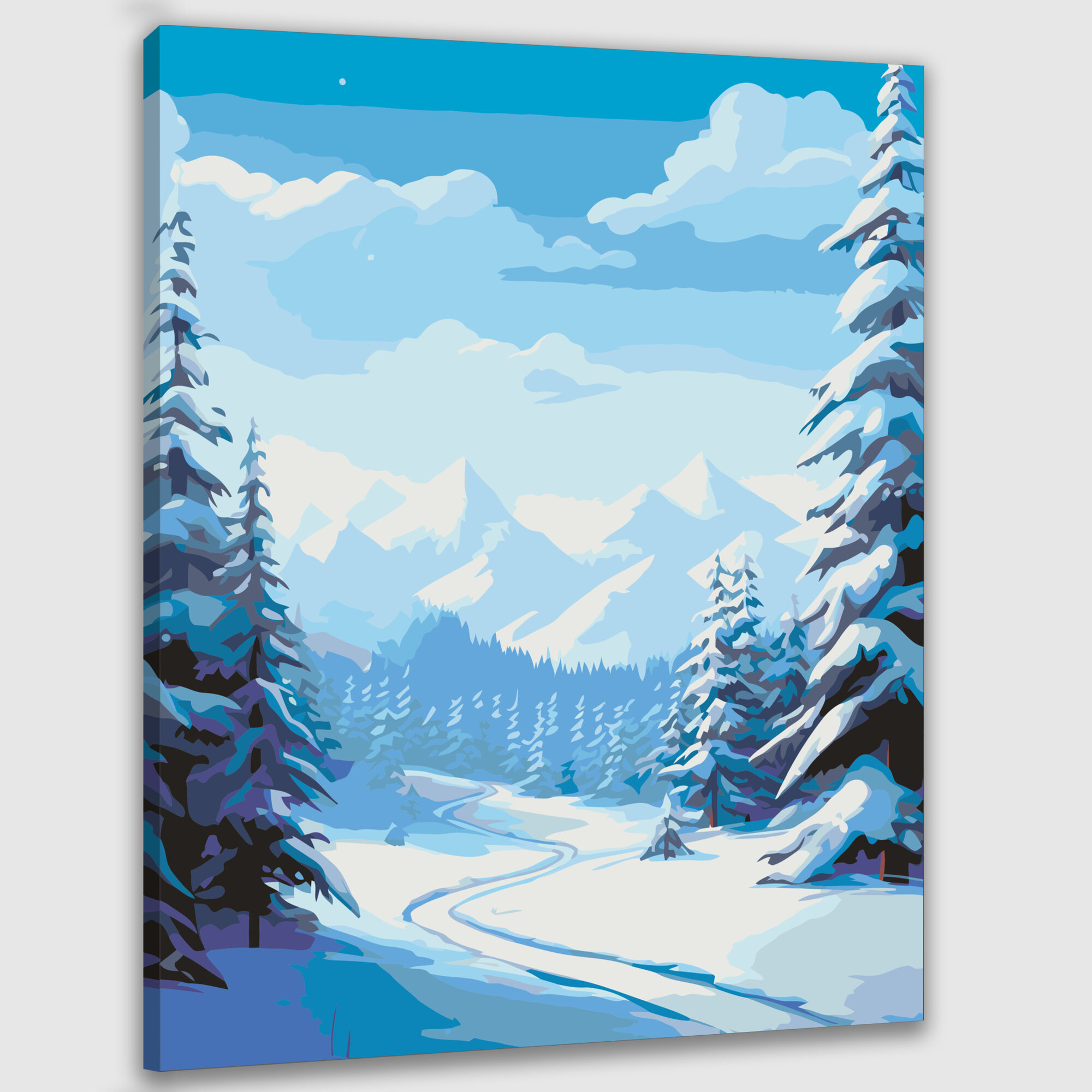 Картина по номерам 40x50 см, горы, снег, небо, лес, сосны, сосульки, свет, тени, земля, зима, спокойствие, волшебство
