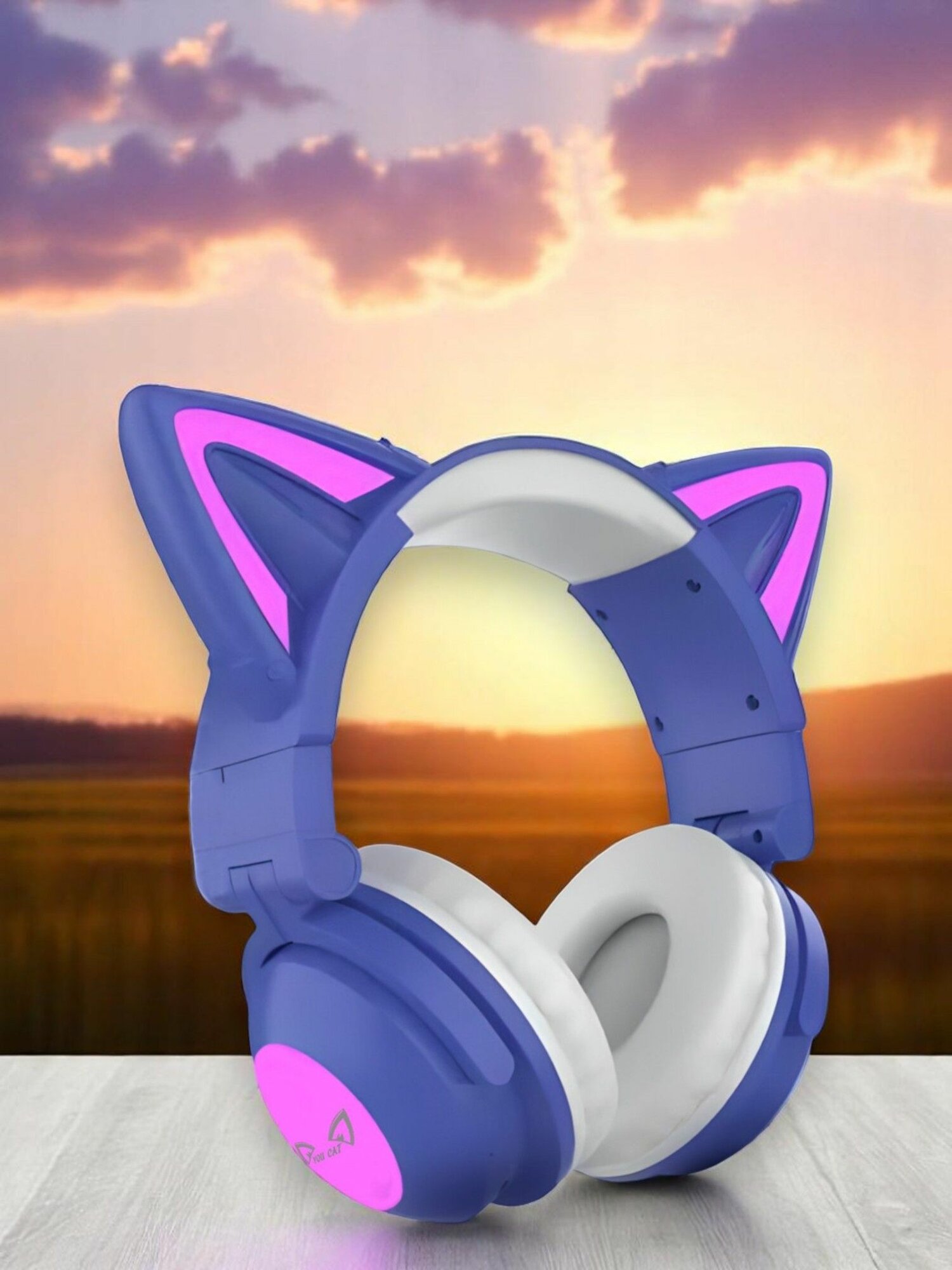Беспроводные наушники с ушками кошки и подсветкой, ZW068 Gen3+ purple