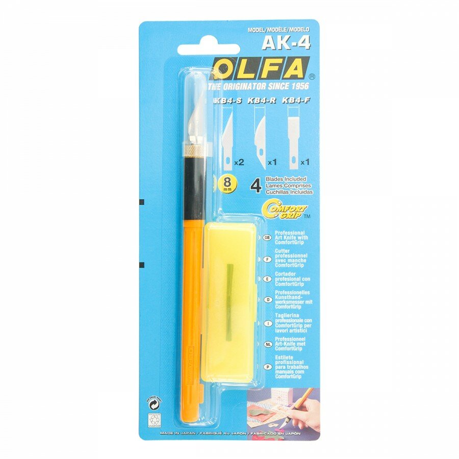 Нож профессиональный с 3 лезвиями (КВ4-S, KB4-F, KB4-R) желтый с черным OLFA AK-4