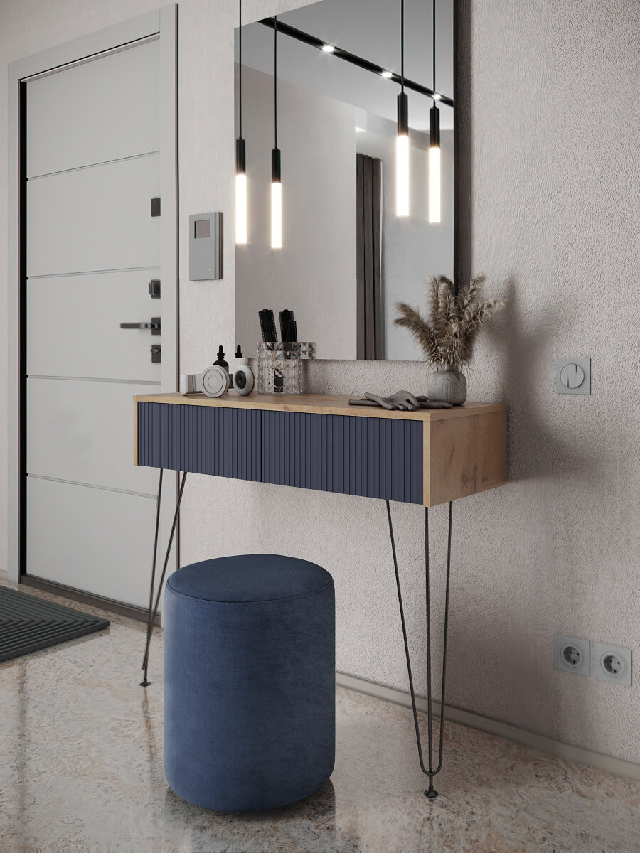 Подвесной туалетный столик на ножках с МДФ фасадами Фабрика Стиль Эста 5, 860х800х350 мм, дуб вотан