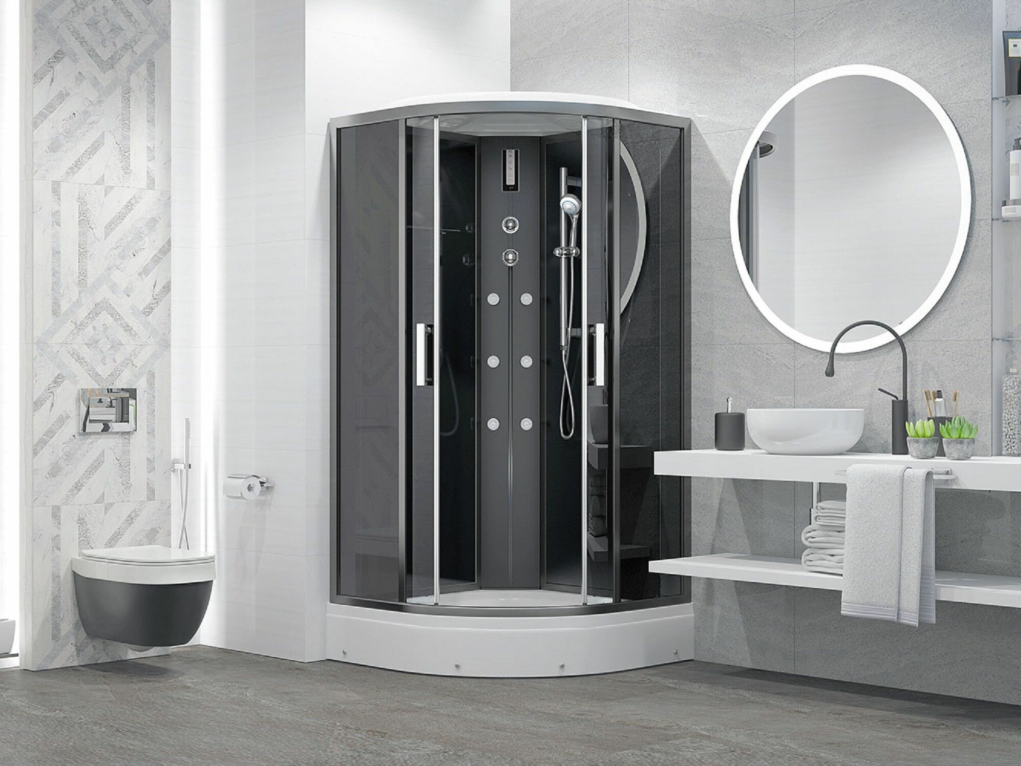 Душевая кабина ERLIT 90×90×210 см с гидромассажем, низким поддоном и тонированным стеклом