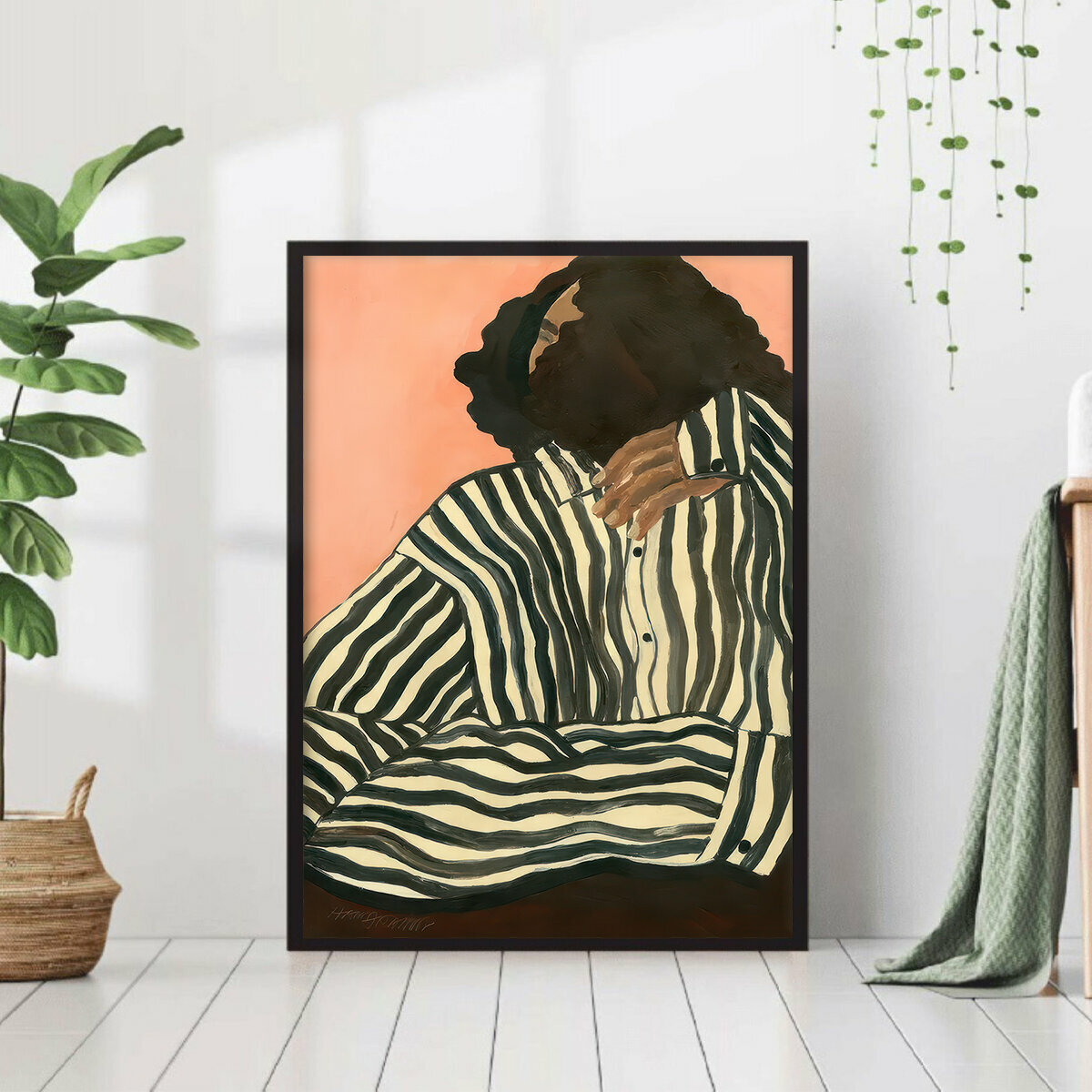 Постер "Девушка в пижаме репродукция" 40x50 в черной рамке для интерьера на стену