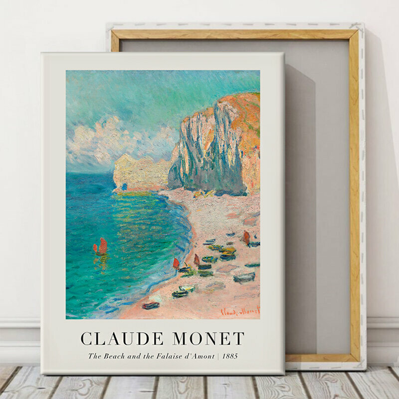 Картина на холсте 50х70 см "Клод Моне Пляж и Фалез да Амонт", на стену для интерьера