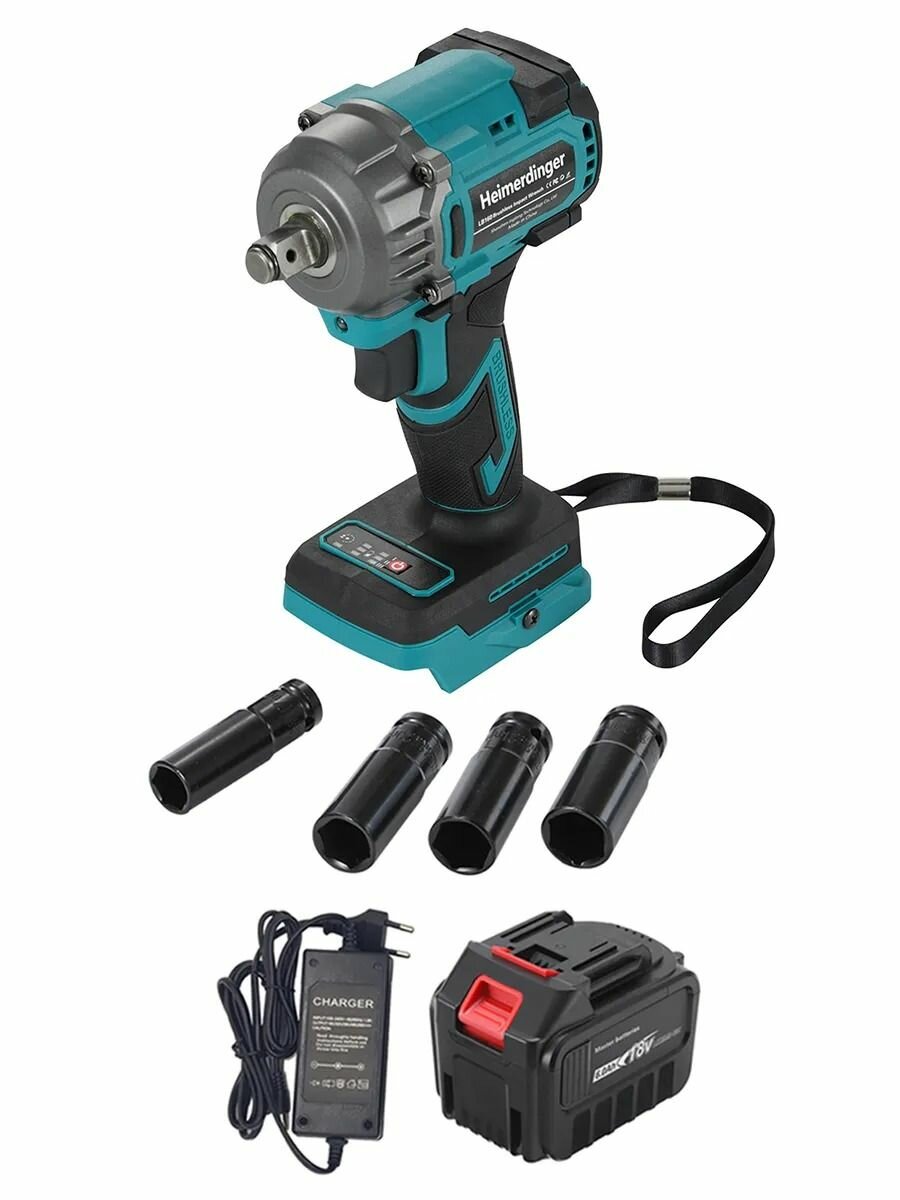 Гайковерт Heimerdinger LB160, бесщеточный, ударный, 550Нм, 18В, 4 насадки, 1х6 Ач Li-Ion