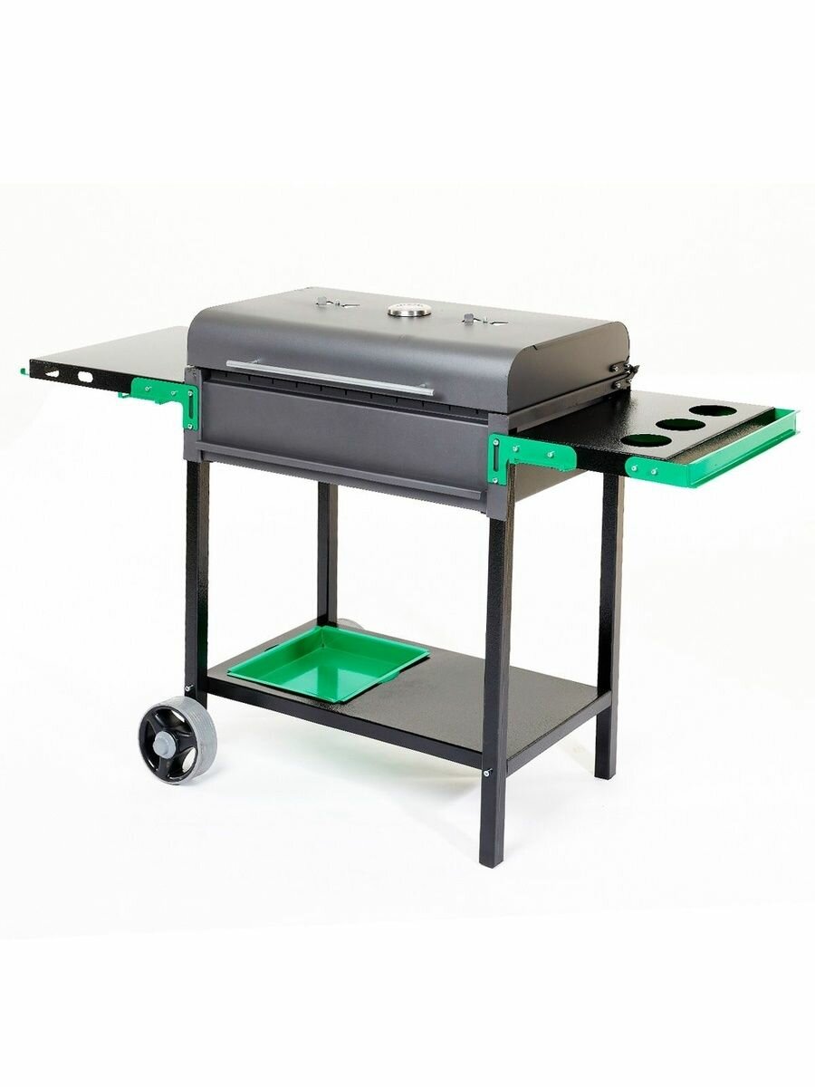 Мангал гриль ратник Гурман с крышкой, термометром, полками и выдвижным поддоном для золы