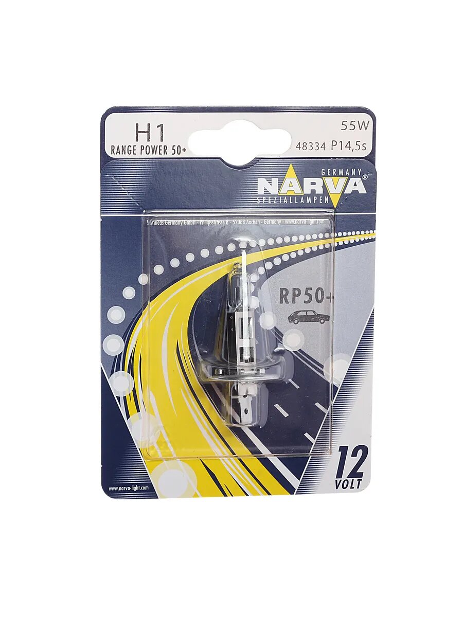 Лампа автомобильная H1 55 P14.5s+50% RANGE POWER 12V