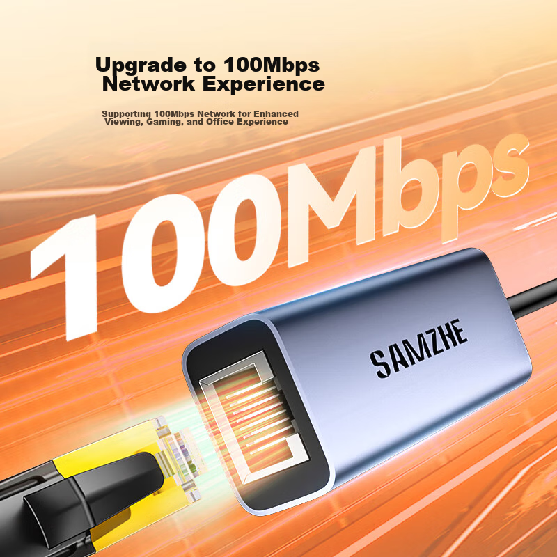 SAMZHE USB to Ethernet Adapter, RJ45 Network Cable Converter, 100Mbps Network Cable Adapter, External Expansion Dock for Apple, Huawei Laptops, Xiaomi, ARY01