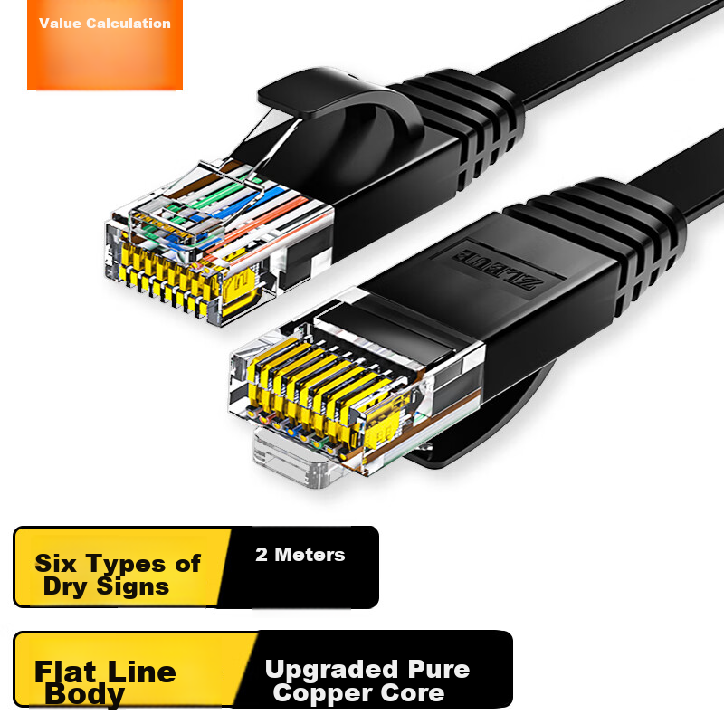 CAT6 Ethernet Cable, Flat Gigabit Network Connection Cable, Computer Broadband Home Wiring Renovation Twisted Unshielded Ultra-Thin Patch Cord 2 Meters W116F