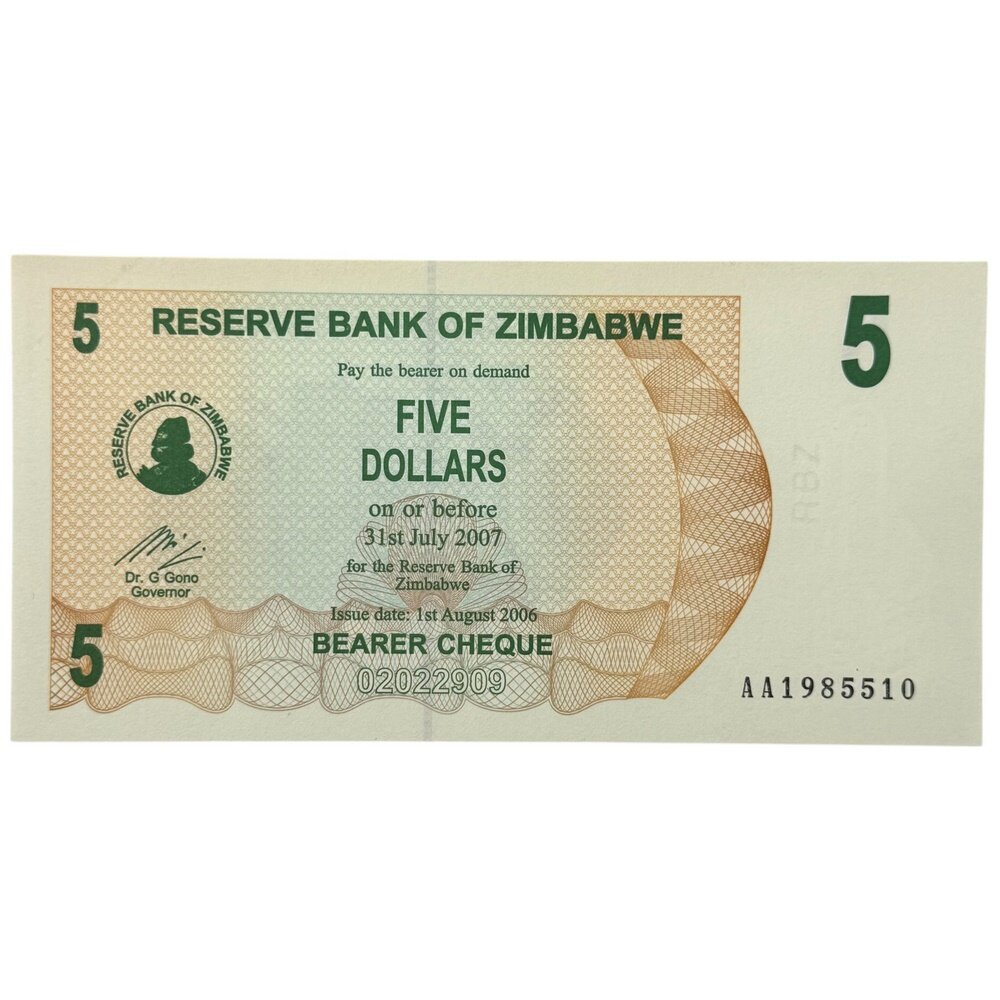 Зимбабве, чек на 5 долларов 2006 г. (Серия AA)