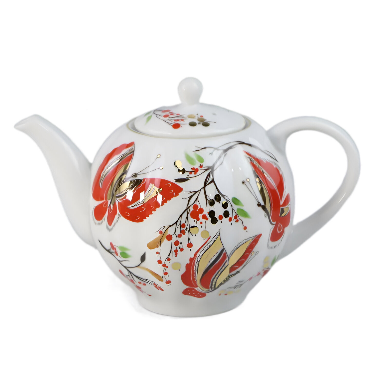 Чайник заварочный ИФЗ Тюльпан Бабочки, 600мл, фарфор 80.00208.00.1