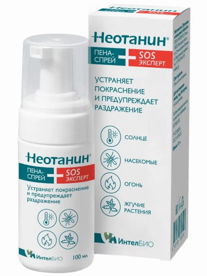 Неотанин SOS эксперт пена-спрей с пантенолом от укусов насекомых, ожогов, зуда, пролежней, раздражений, 100 мл