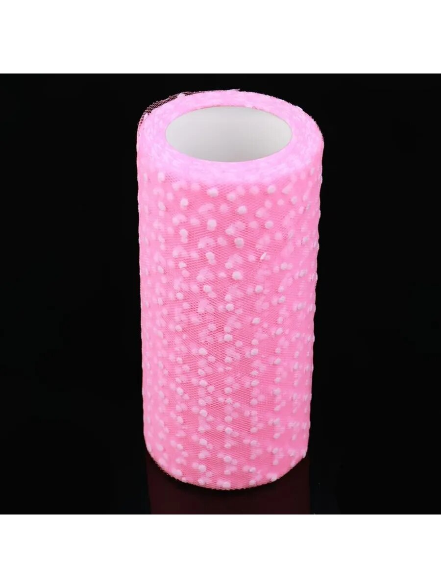 Розовый фатин с горошком для творчества и декора