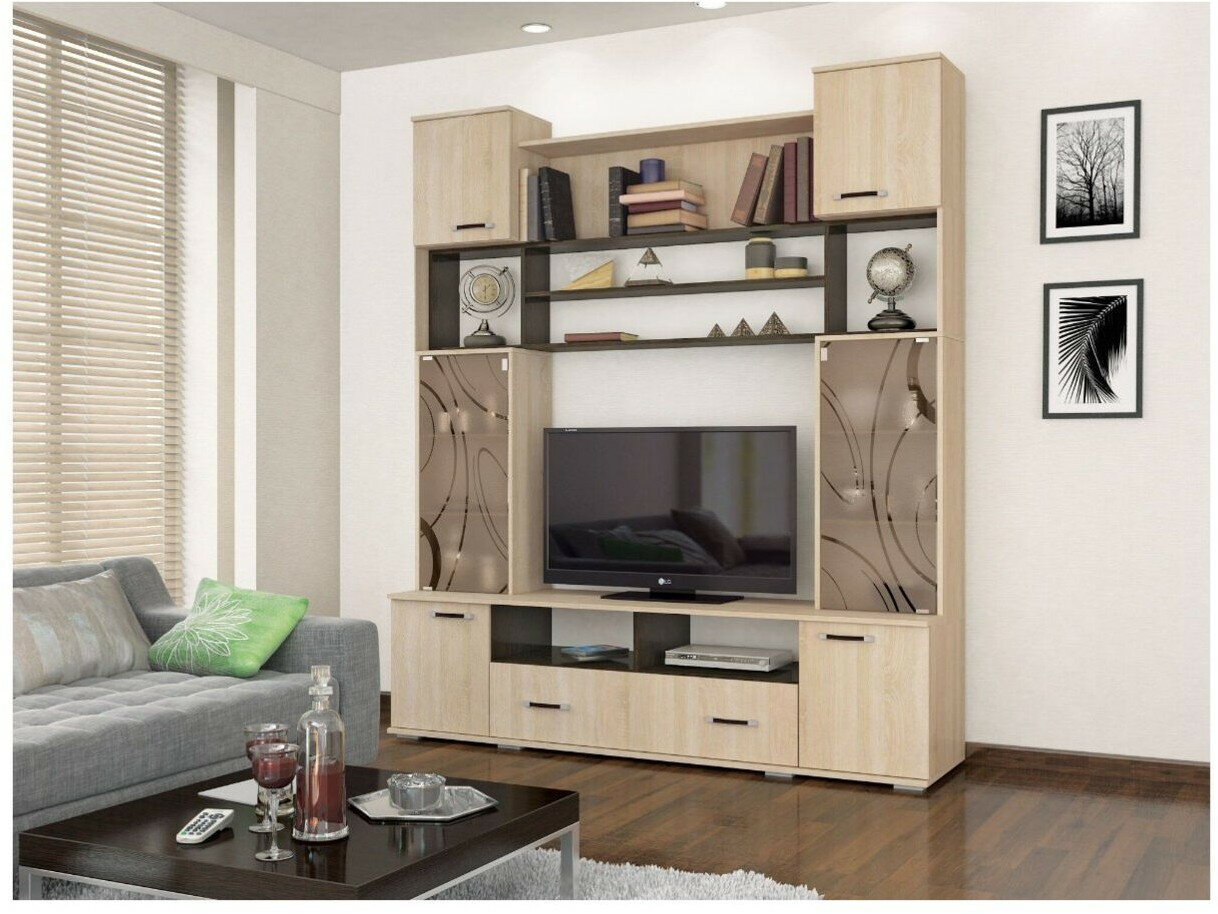 Гостиная (комплект 1), ЛДСП, 1900х430х2100, ниша под ТВ 1100х900, сонома/венге