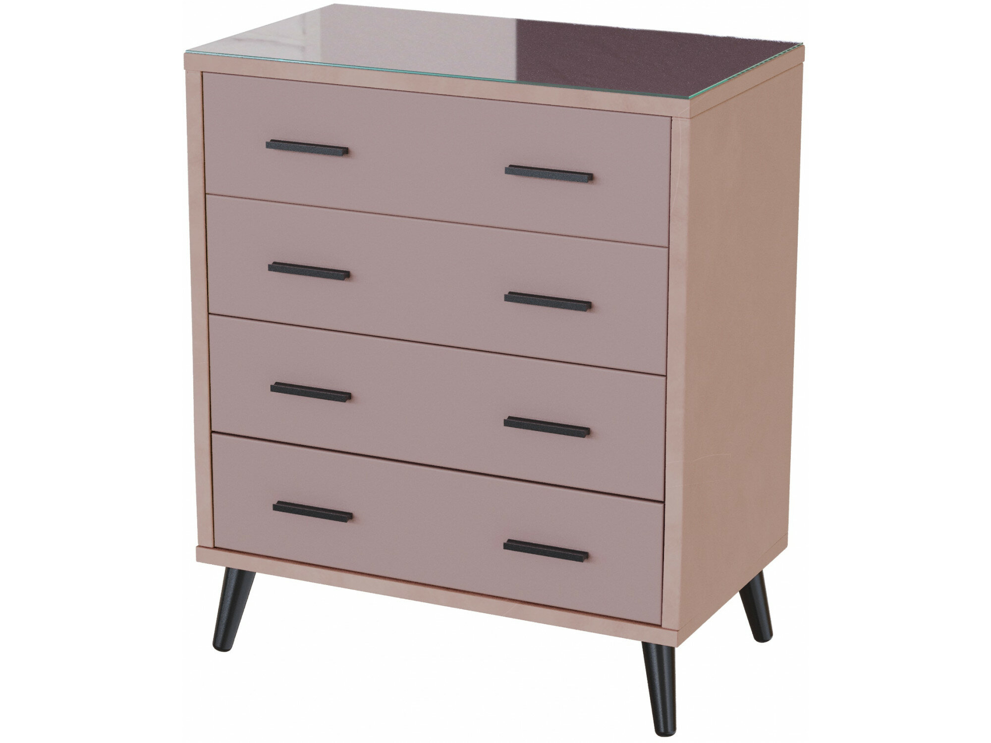 Комод интерьерный с 4 ящиками, с мягкой обивкой, 80х45х93 , велюр  пыльная роза/мдф пудра