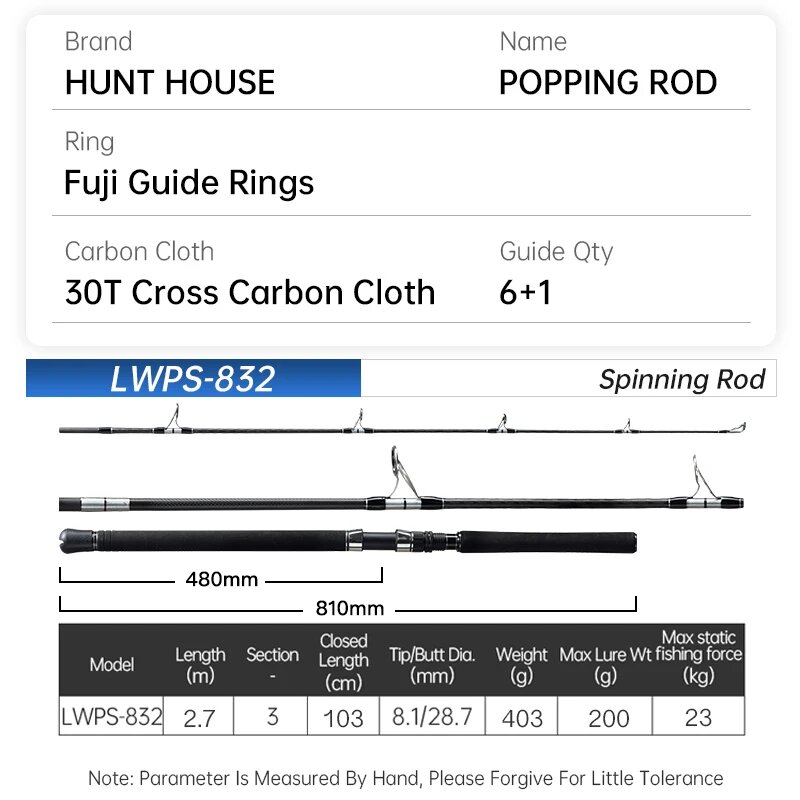 Удочка Hunt House Popping Rod 2.7м, 3 секции, 30T карбон