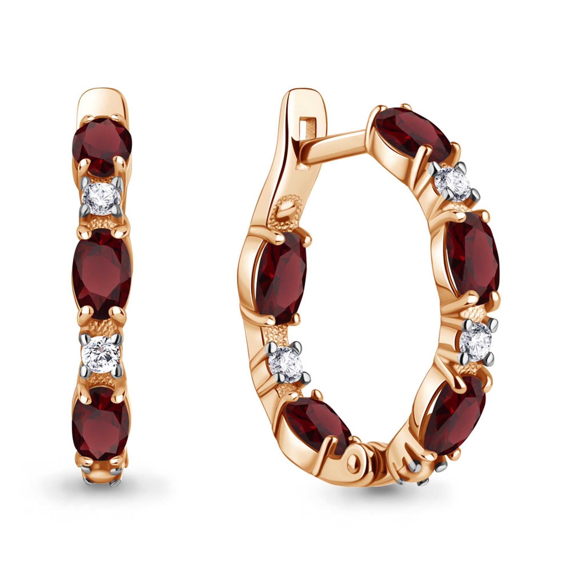 Серьги, серебро, 925 проба, золочение, фианит, гранат