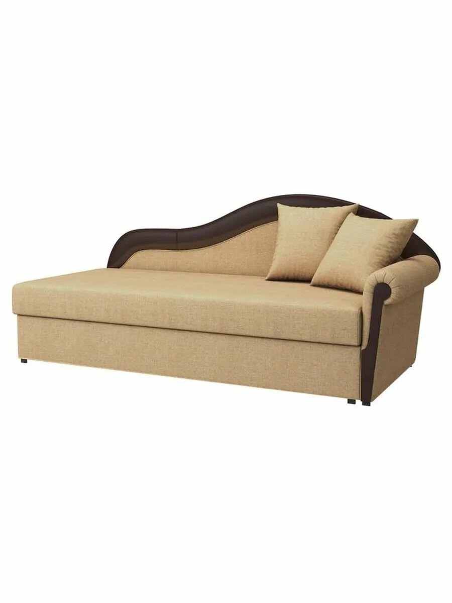 Диван прямой Сиена нераскладной, зависимые пружины, с ящиком для хранения, 85х195 см спального места, Песочный, рогожка / Коричневый, иск. кожа, Правый