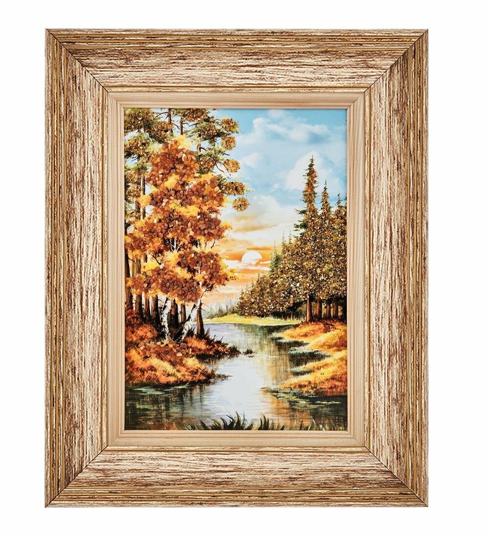 Картина Закат на реке (с янтарной крошкой) пласт. рамка 33х42см A2188317 Народные промыслы