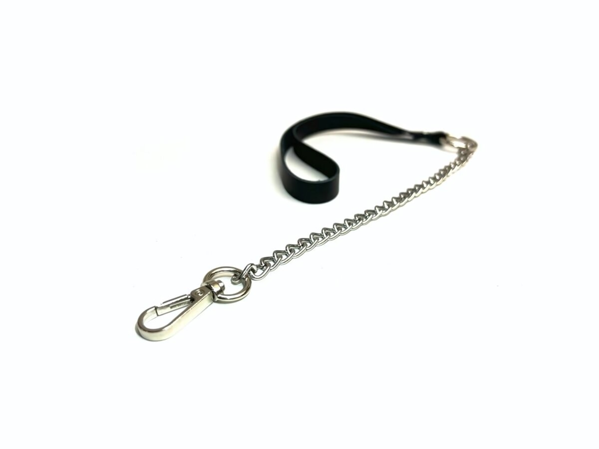 Поводок на цепочке Sex Game, 44 см, черный, натуральная кожа, металл