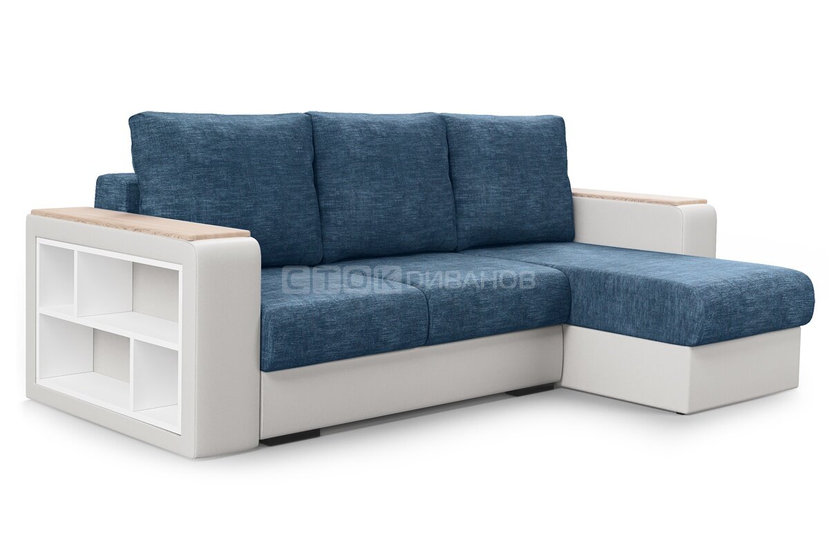 Угловой диван Сток Диванов Манчестер Denim темно-синий 255 см, механизм еврокнижка