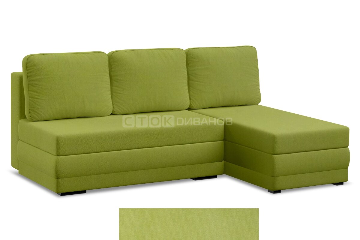 Угловой диван Сток Диванов Эконом-М, салатовый велюр, 215 см, механизм еврокнижка
