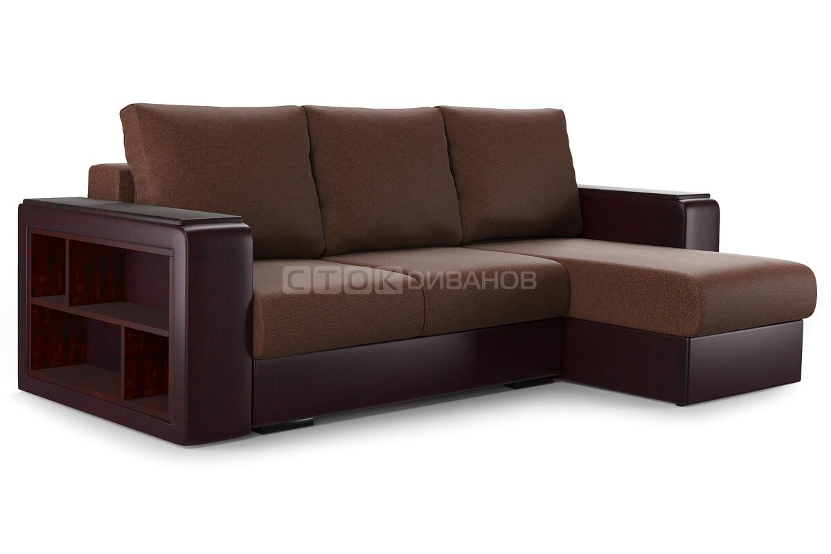 Угловой диван Сток Диванов Манчестер Coffee шоколадный 270 см, механизм еврокнижка