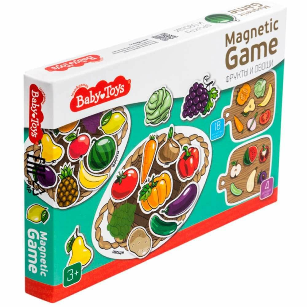 Развивающая настольная игра "Фрукты и овощи" на магнитах, развитие фантазии и моторики, набор 4 игровых поля + 18 фигурок