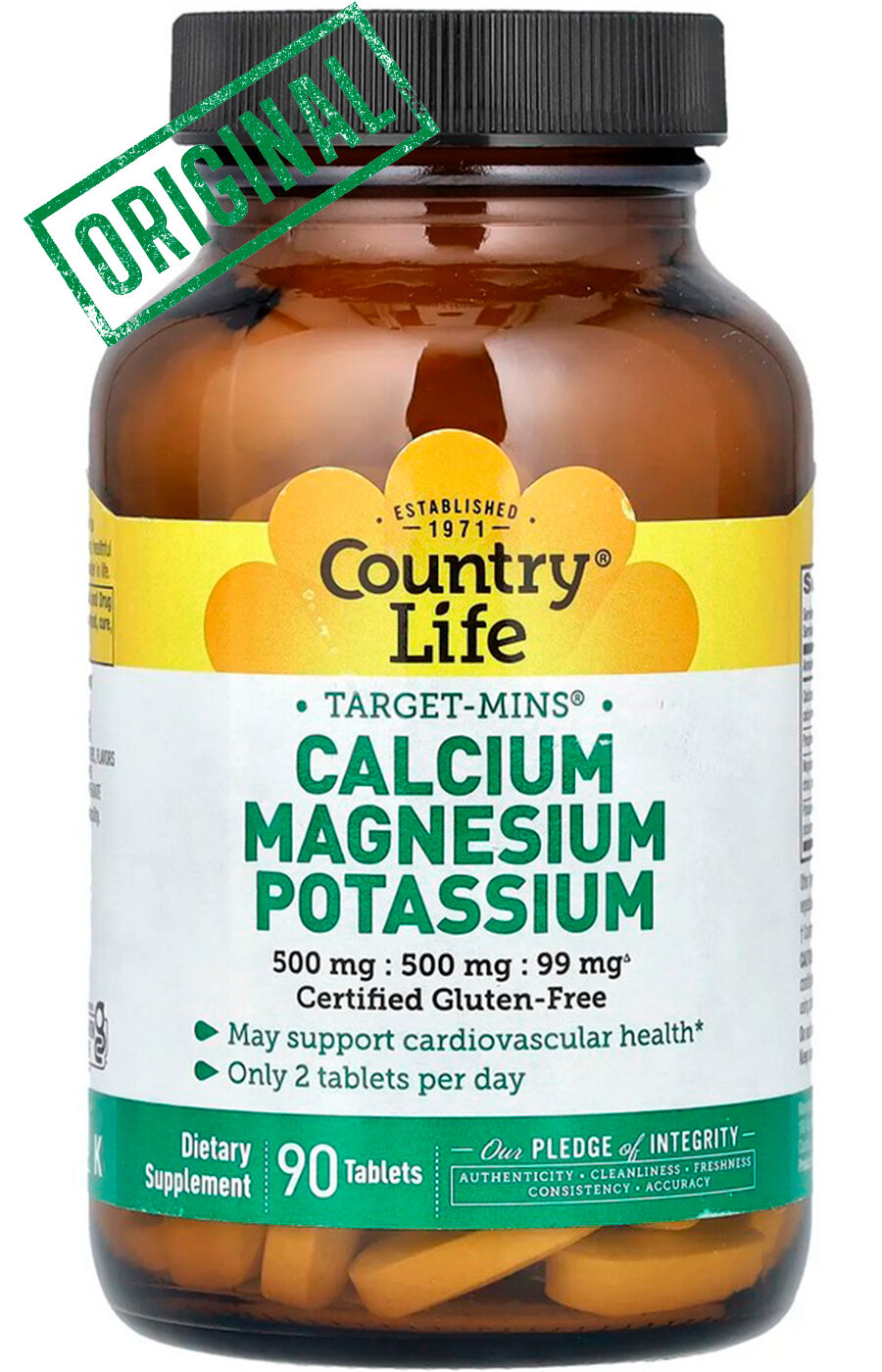 Country Life, Target-Mins, кальций, магний и калий, 90 таблеток