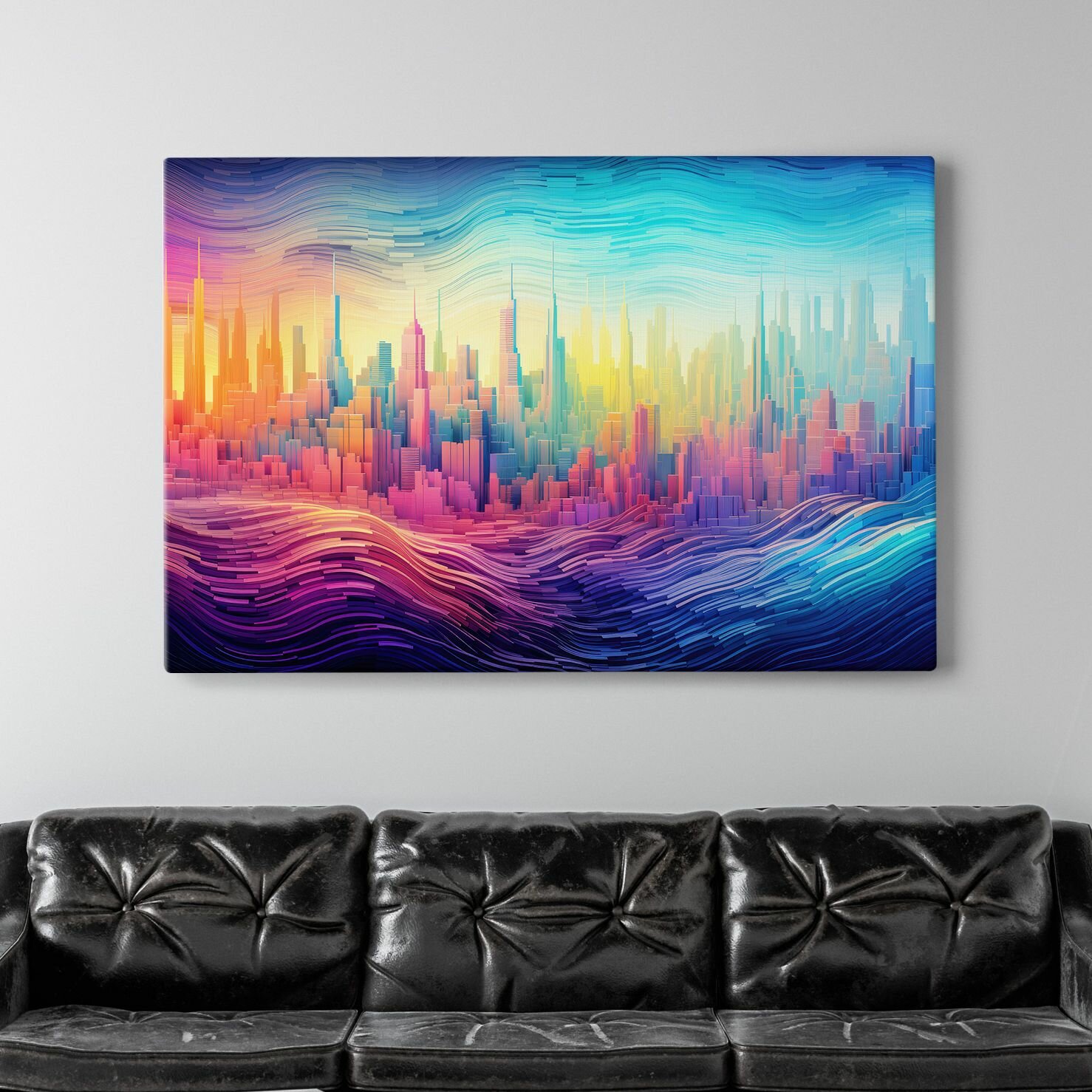 Интерьерная картина "Яркий город абстракция" на холсте, большая, размер 50 на 80/ 50х80 см