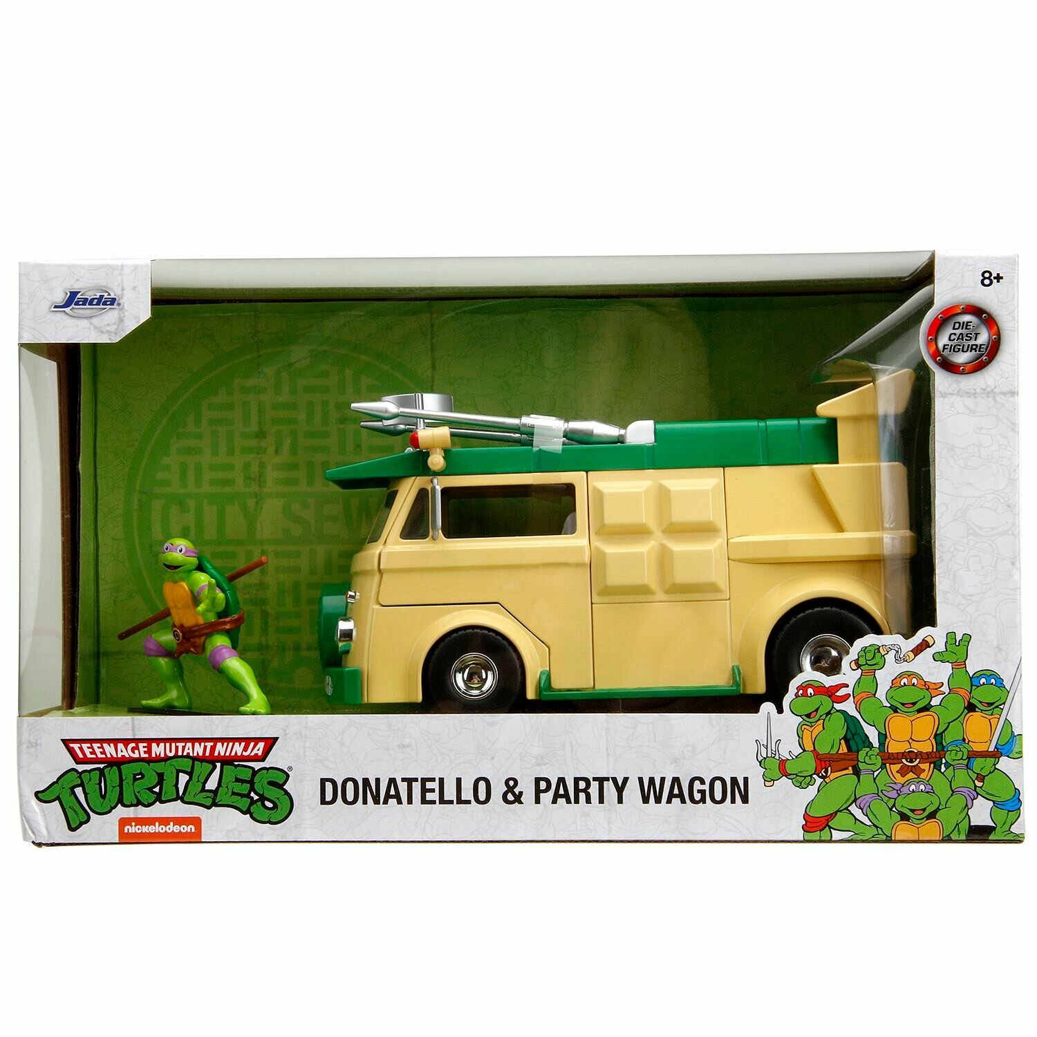 Машинка с Фигуркой 2.75"+1:24 Черепашки-ниндзя HWR Party Wagon with Donatello Figure