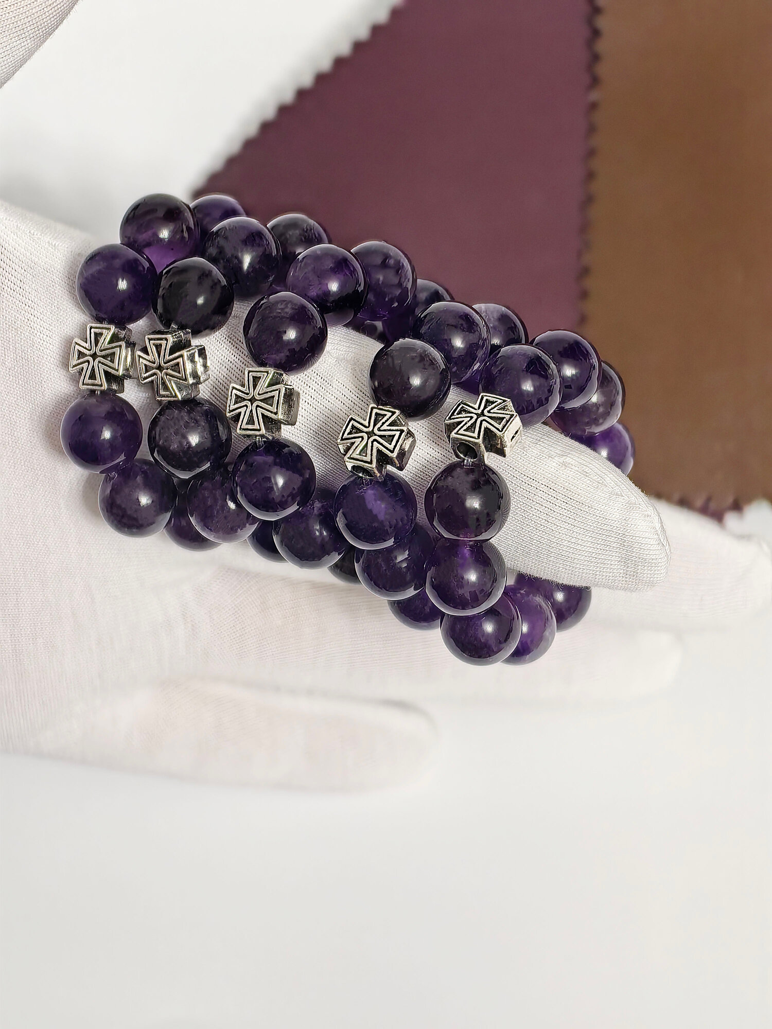 Четки перстные из аметиста православные, 10 бусин, диаметр 10 мм.