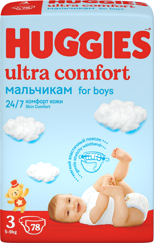 Подгузники для мальчиков HUGGIES Ultra Comfort 3 5–9кг, 78шт