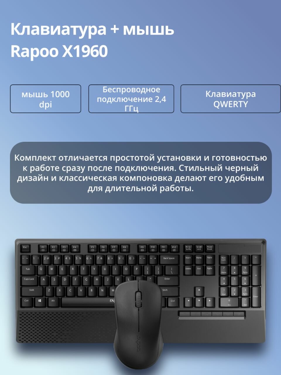 Клавиатура + мышь Rapoo X1960, черный