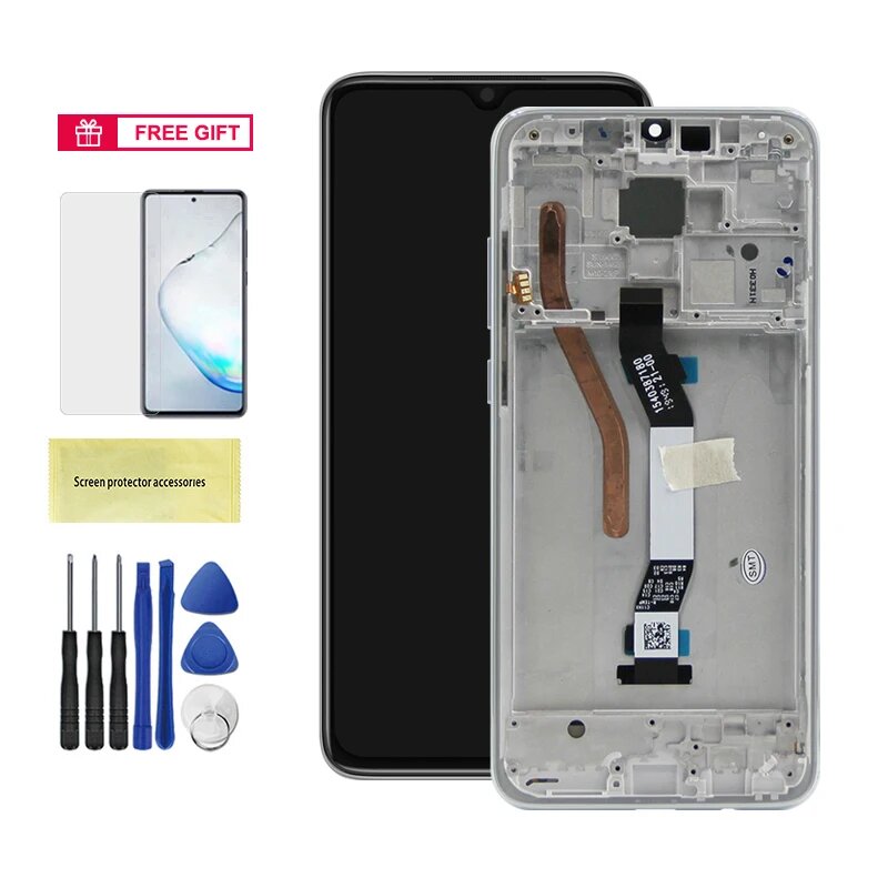 6,3-дюймовый экран для Xiaomi Redmi Note 8 Pro, ЖК-дисплей, преобразователь сенсорного экрана в сборе для Redmi Note 8 Pro, детали ЖК-дисплея Silver with Frame