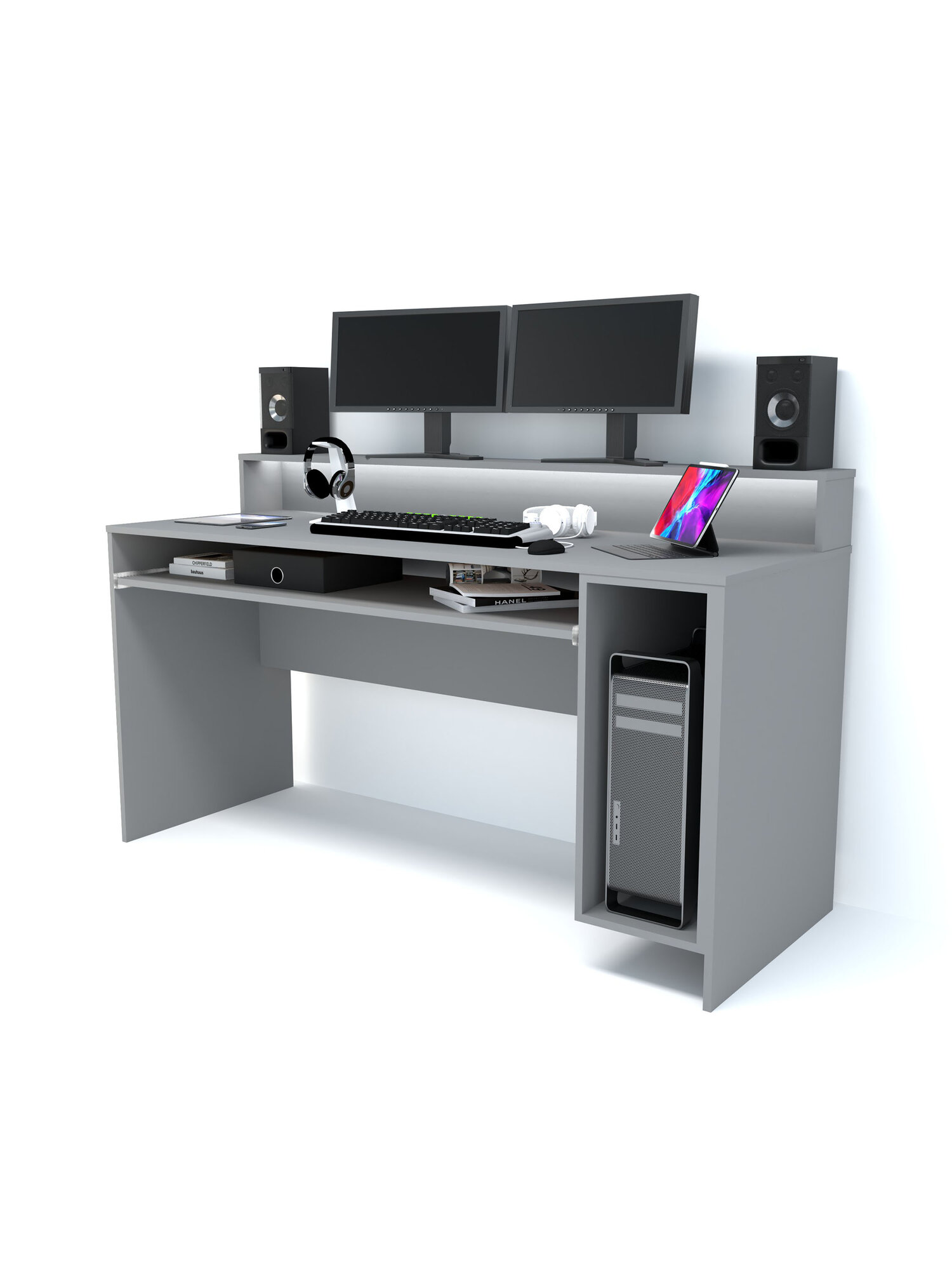 Стол компьютерный игровой Есэндвич Базис-4, 160х95х60 см (Вулканический серый)