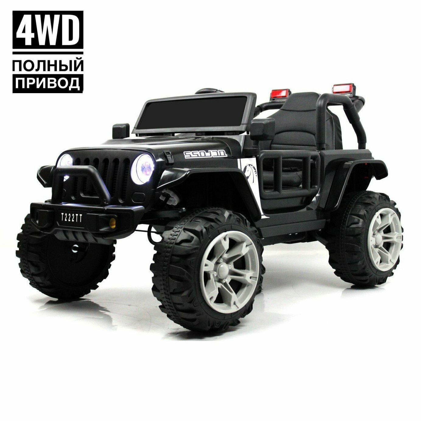 Электромобиль Jeep Wrangler T222TT, 4WD, черный, звуковые, световые эффекты