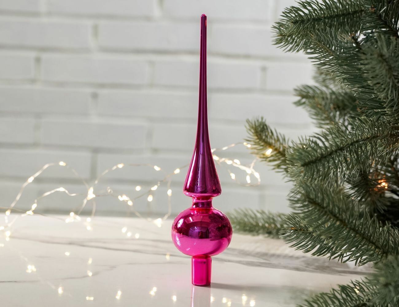 Ёлочная верхушка ROYAL CLASSIC, стекло, розовая азалия, глянцевый, 26 см, Kaemingk 114929