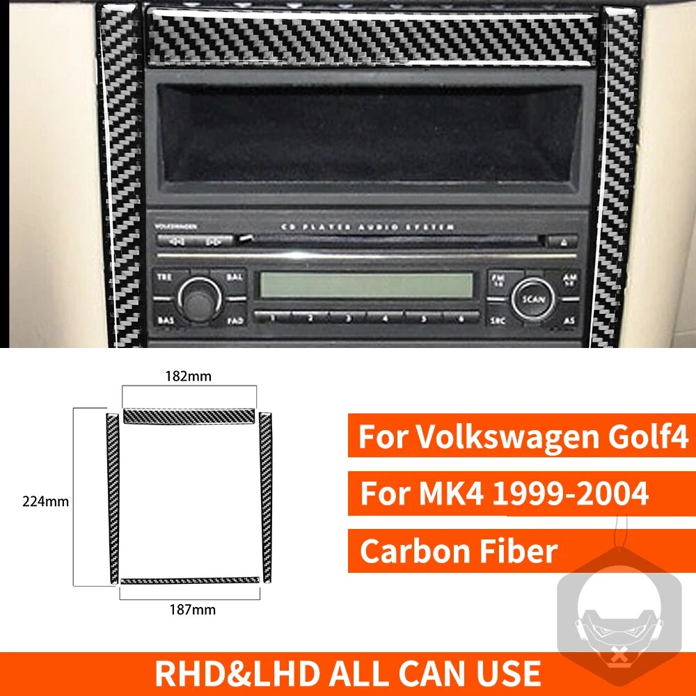 Черные наклейки из углеродного волокна для интерьеров CD AC, рамка центральной панели управления, автомобильные аксессуары для Volkswagen VW Golf 4 MK4 1999-2004
