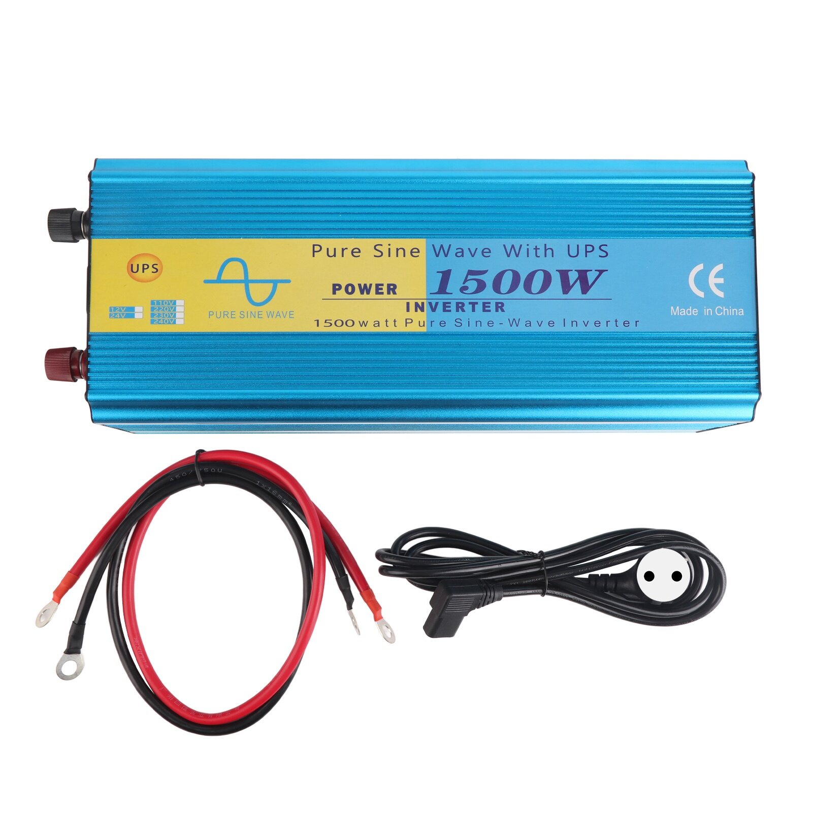 Инвертор 1500 Вт, DC24V -> AC230V, чистый синус, LED, USB, вилка EU