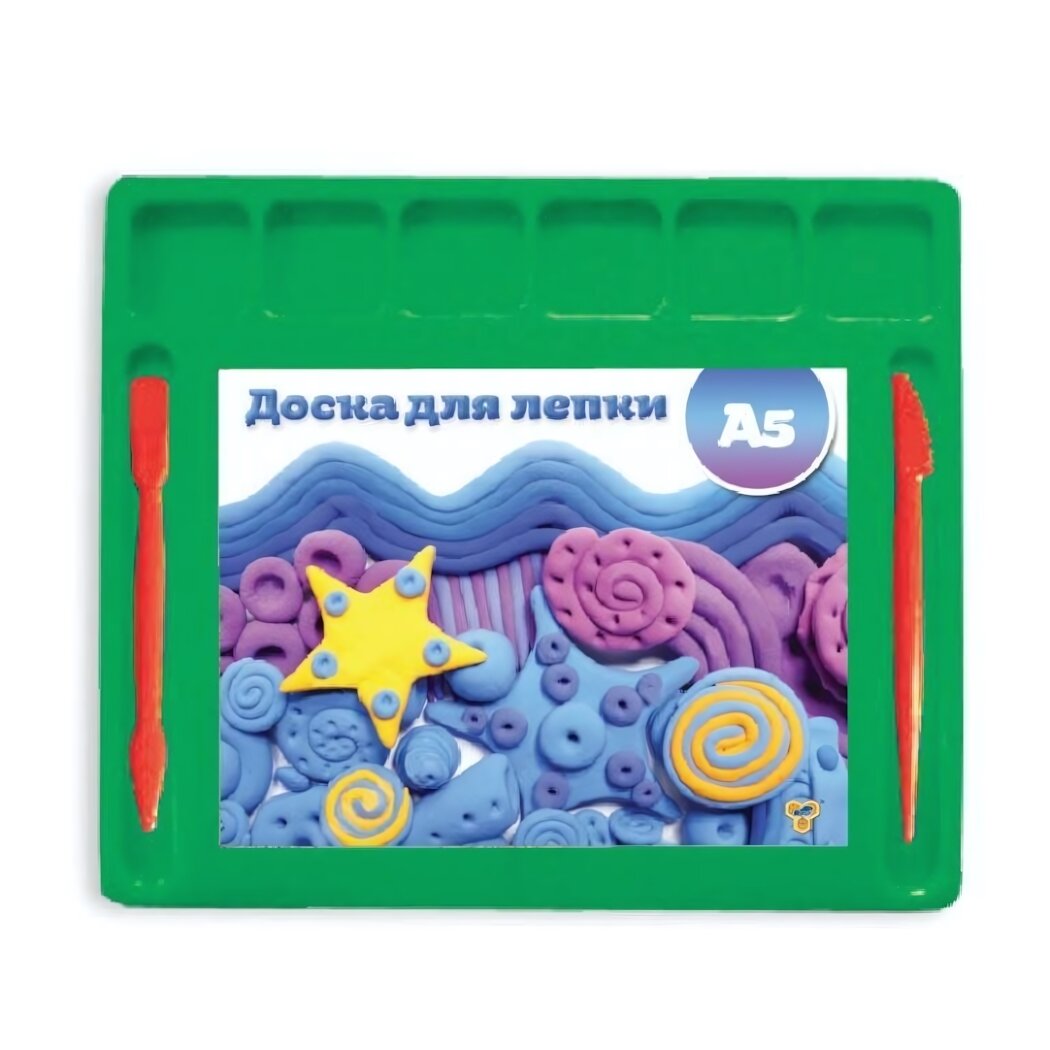 Доска для лепки А5 цветная, 2 стека, отделения для пластилина